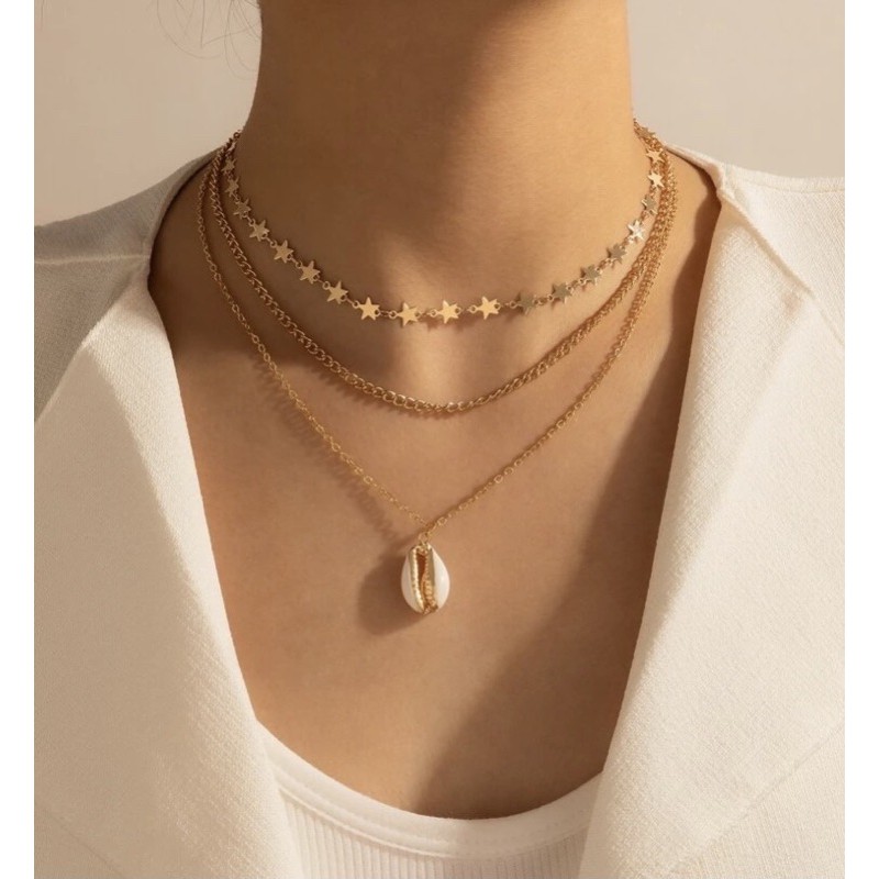 Shell Pendant Layered Necklace | Shopee Thailand