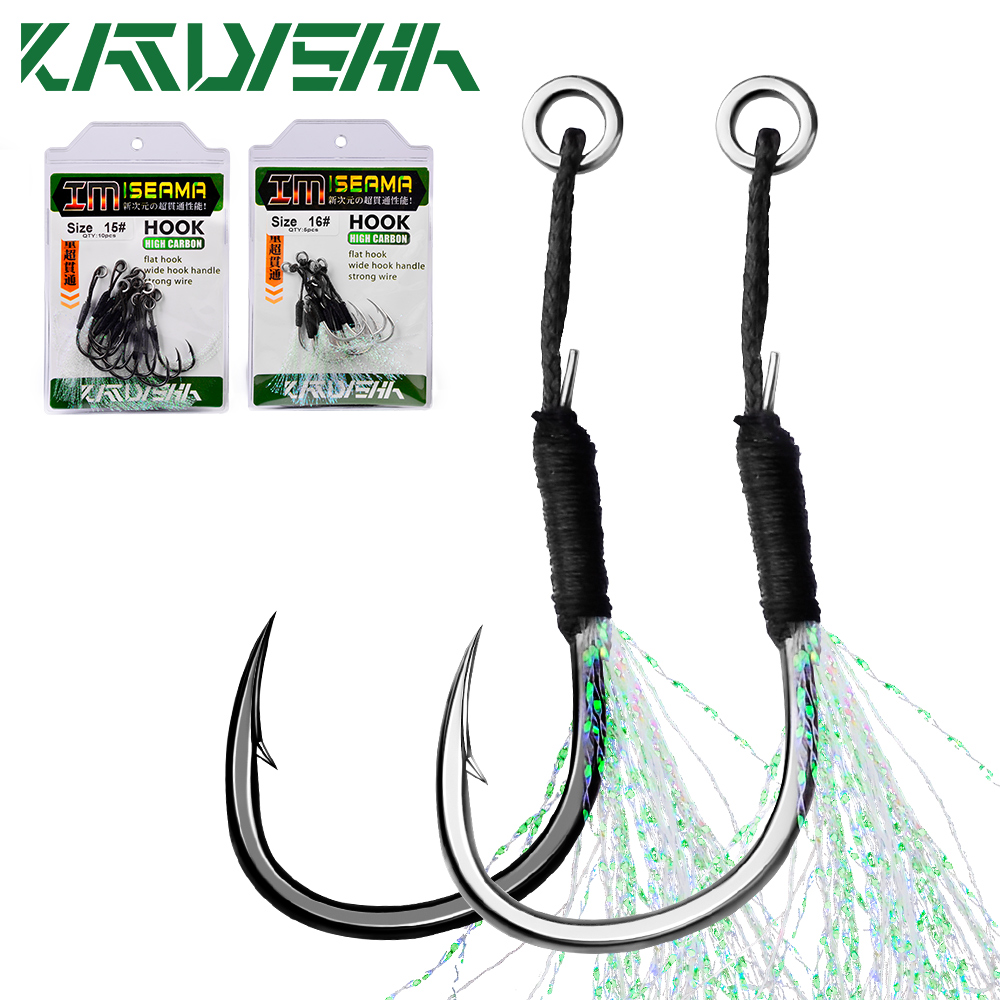 Katyusha 10 ชิ้นโลหะ Jig Assist Hooks 11-19 # สาย Feather Solid แหวน ...