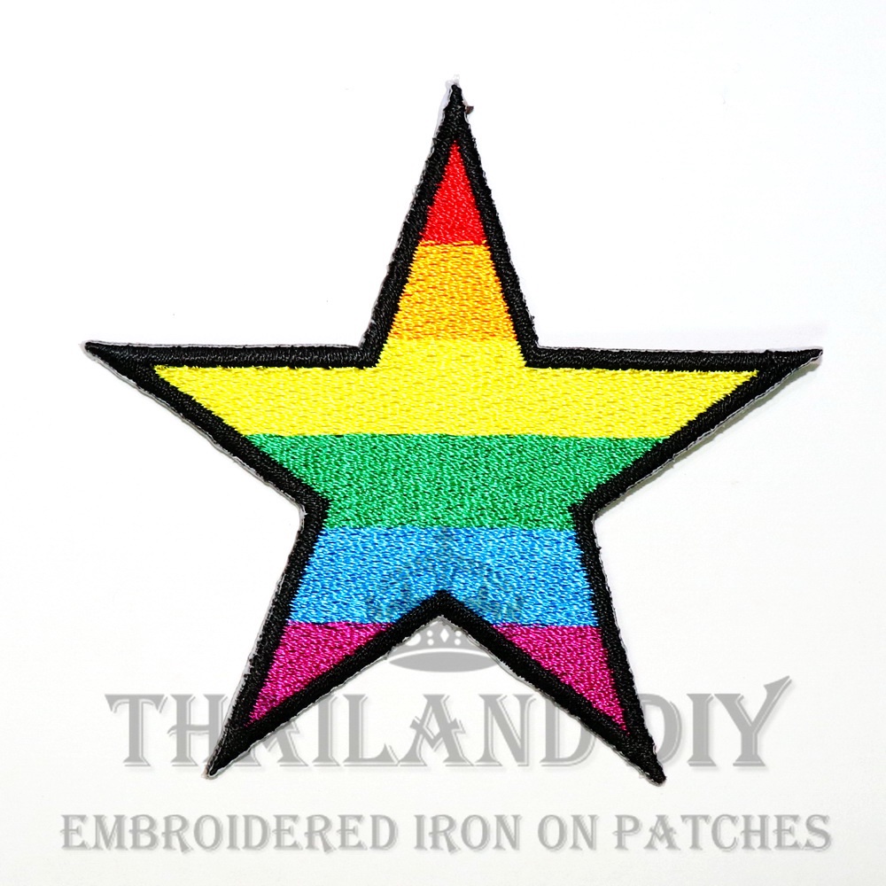 ตัวรีดติดเสื้อ งานปัก ลาย ดาว สายรุ้ง คิ้วท์ๆ หลากสี Star Rainbow Patch ตัวรีด WOP DIY อาร์มติด ...
