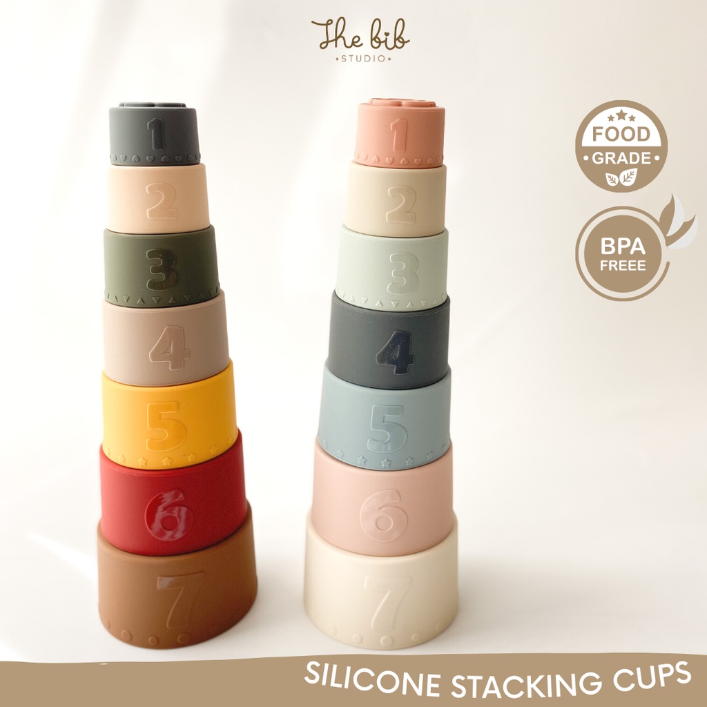 Silicone Stacking Cup ชุดตัวต่อ Stacking ซิลิโคนฟู้ดเกรด นึ่งได้ | Shopee Thailand