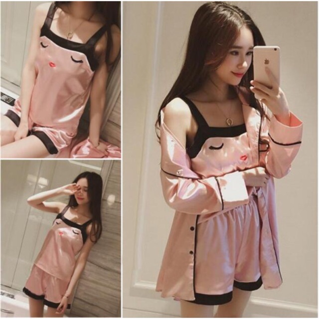 ชุดนอนผ้าซาตินเซ็ท 4 ชิ้น สุดคุ้ม งานเกรด A+ค่ะ [W059] | Shopee Thailand