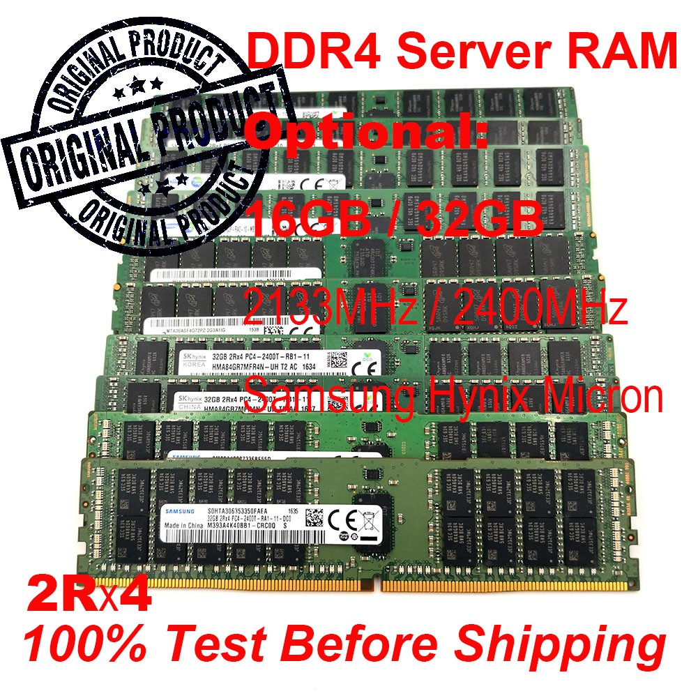 ยี่ห้อ 100% ทดสอบ DDR4 Server Ram REG ECC 16GB 32GB PC4-2133P PC4-2400T ...