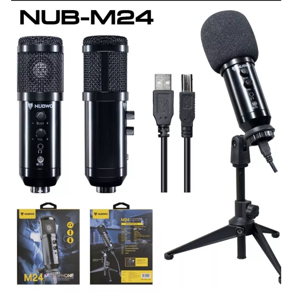 Nubwo M24 ไมโคโฟน CONDENSER MICROPHONE USB พร้อมขาตั้ง+HEADPHONE JACK ...