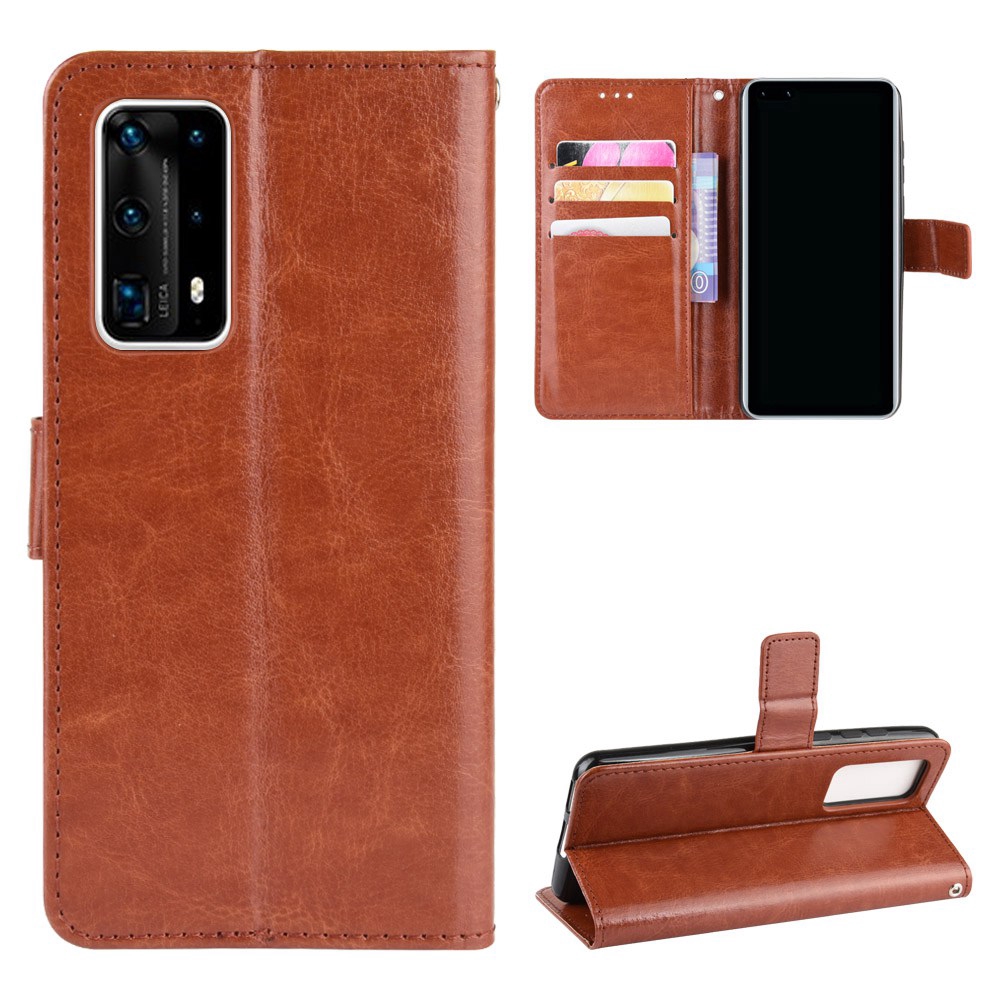 หรูหรา Crazy Horse ปลอกหนัง PU Huawei P40 Pro + ฝาครอบ Huawei P40 Pro Plus Lanyard ผู้ถือบัตร ...