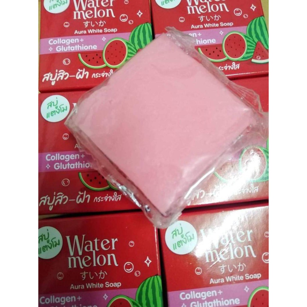 สบู่สิว-ฝ้า แตงโม watermelon aura white soap | Shopee Thailand