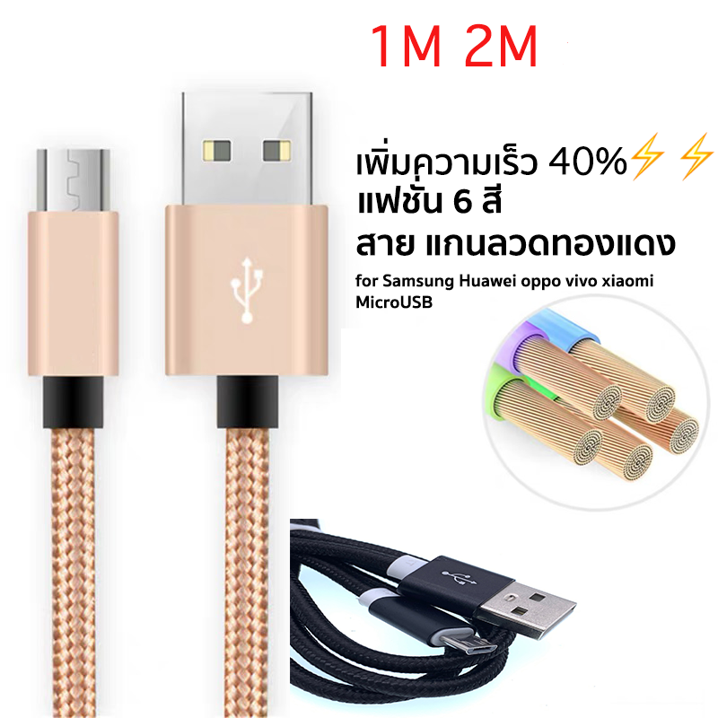 สายชาร์จ MircoUSB 1M 2M (1ม2ม) สายชาร์จแบบผ้า สายชาร์จแอนดรอยด์ หัวเว่ย ซัมซุง samsung ออปโป วี ...