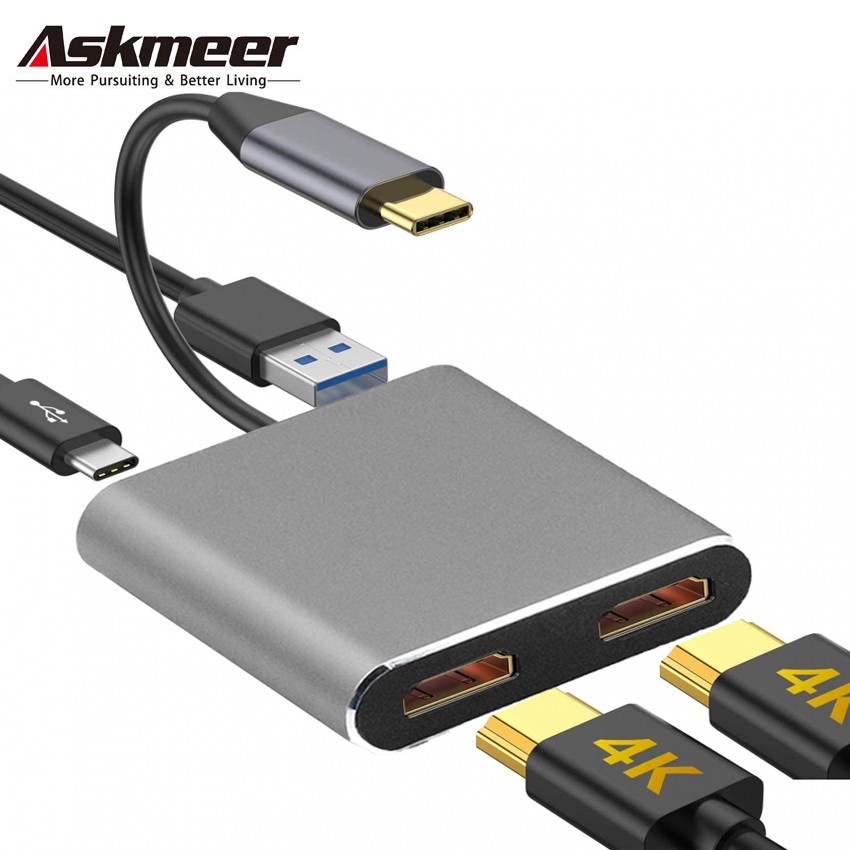 4k ประเภท C ถึง Dual Hdmi USB 3.0 Pd 4 In 1 Converter USB Type-C Dock ...