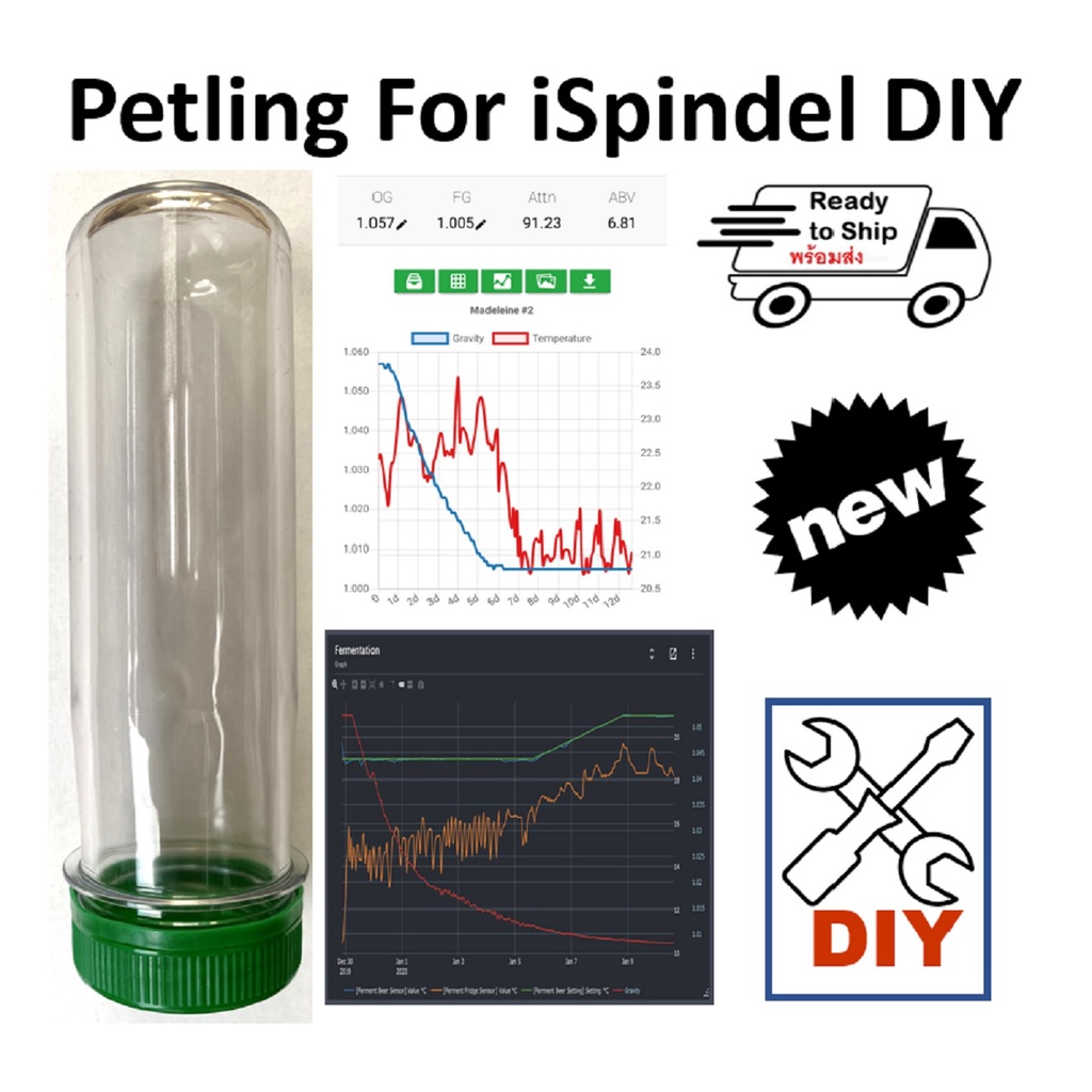 Petling iSpindel Hydrometer DIY หลอดสำหรับ iSpindel XL Preform Bottle ...