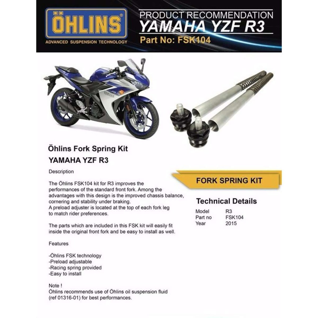 OHLINS ชุดสปริงโช๊คหน้า สำหรับ Yamaha R3/R25 | Shopee Thailand