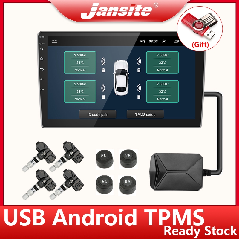 Usb TPMS Car Tyre ระบบตรวจสอบความดัน Android การตรวจสอบความดันยาง 8 บาร์ 116 psi 4 เซ็นเซอร์ ...