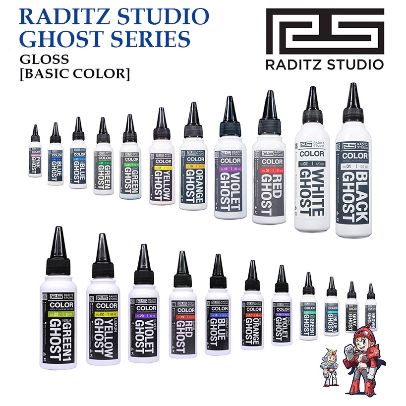 สีแอร์บรัช [RADITZ STUDIO] No.01-23 BASIC GHOST GLOSS SERIES Pre-Thinned Paint For Gundam ...