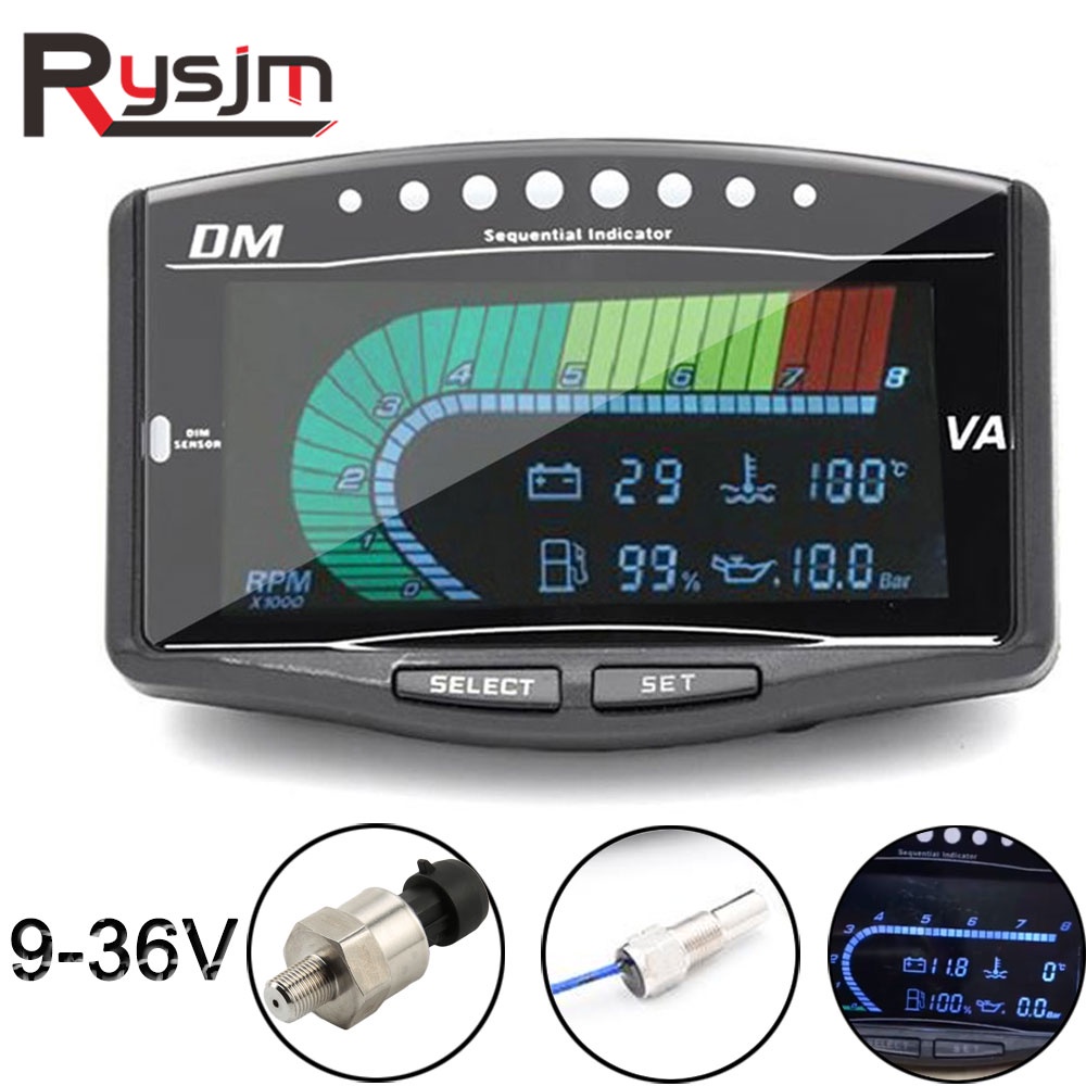 Truck Car LCD Digital Tachometer Oil Pressure Sensor Voltmeter Water ...