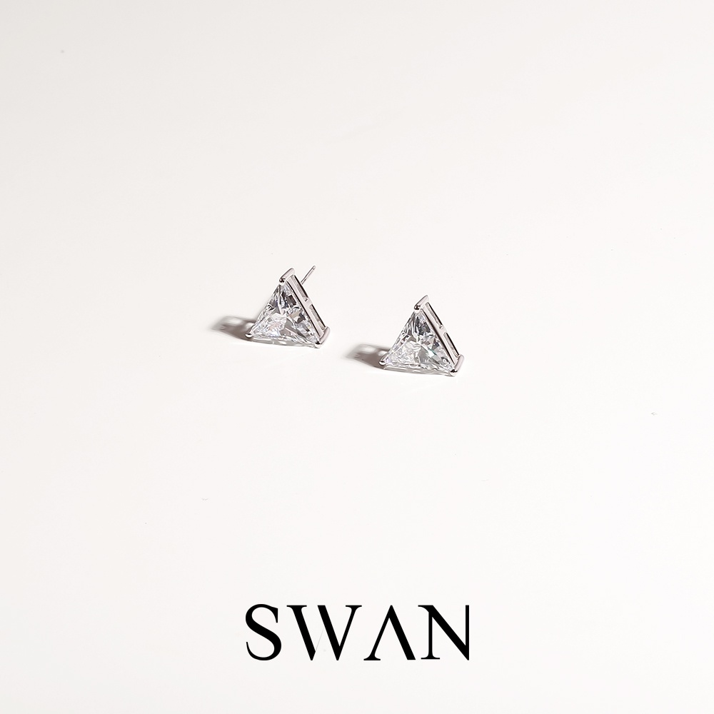 SWAN - Triangle Earring ต่างหูเจาะเงินแท้ ทรงสามเหลี่ยมเหลี่ยม ฝังเพชร ...
