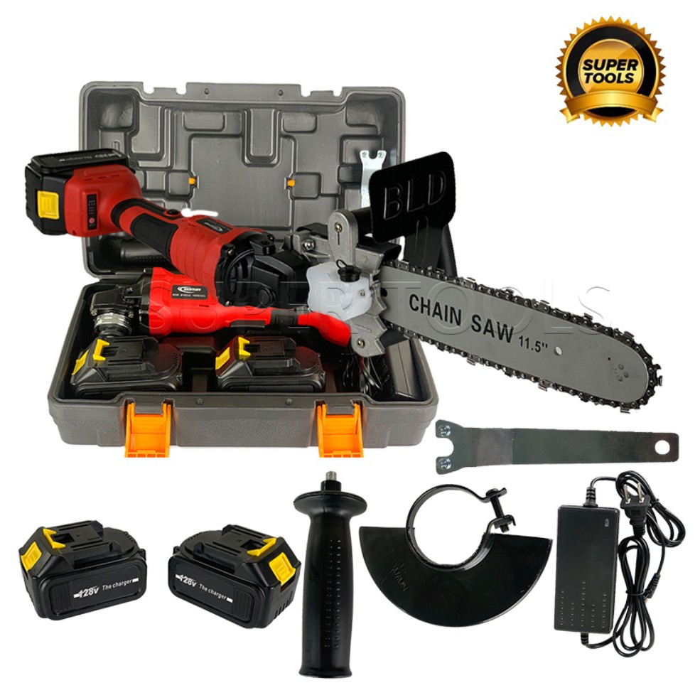 BONYA เครื่องเจียร์ไร้สาย 128V เครื่องเจียร์แบตเตอรี่ 4นิ้ว + หัวบาร์โซ่ หัวบาร์เลื่อยโซ่ เลื่อย ...