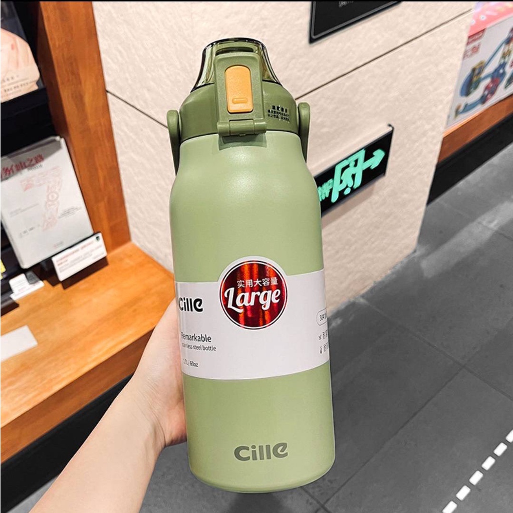 ขวดน้ำ Cille 1700ML ขวดน้ำสแตนเลส ขวดน้ำ 2 ลิตร หมดปัญหาหาดื่มน้ำน้อย | Shopee Thailand