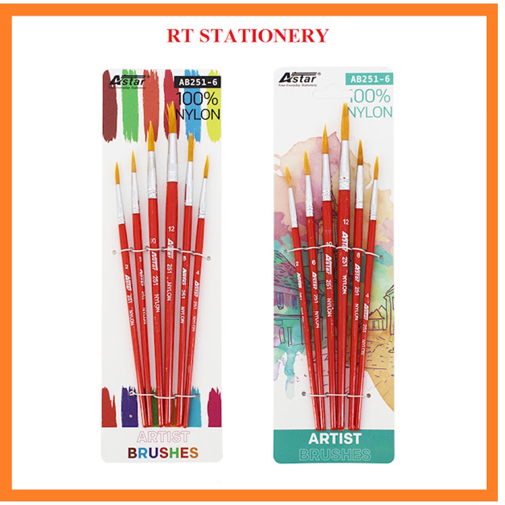 Astar Artist ชุดแปรงไนล่อน 6 in 1 (แบน / กลม) แปรงสีน้ํา / Berus Seni ...
