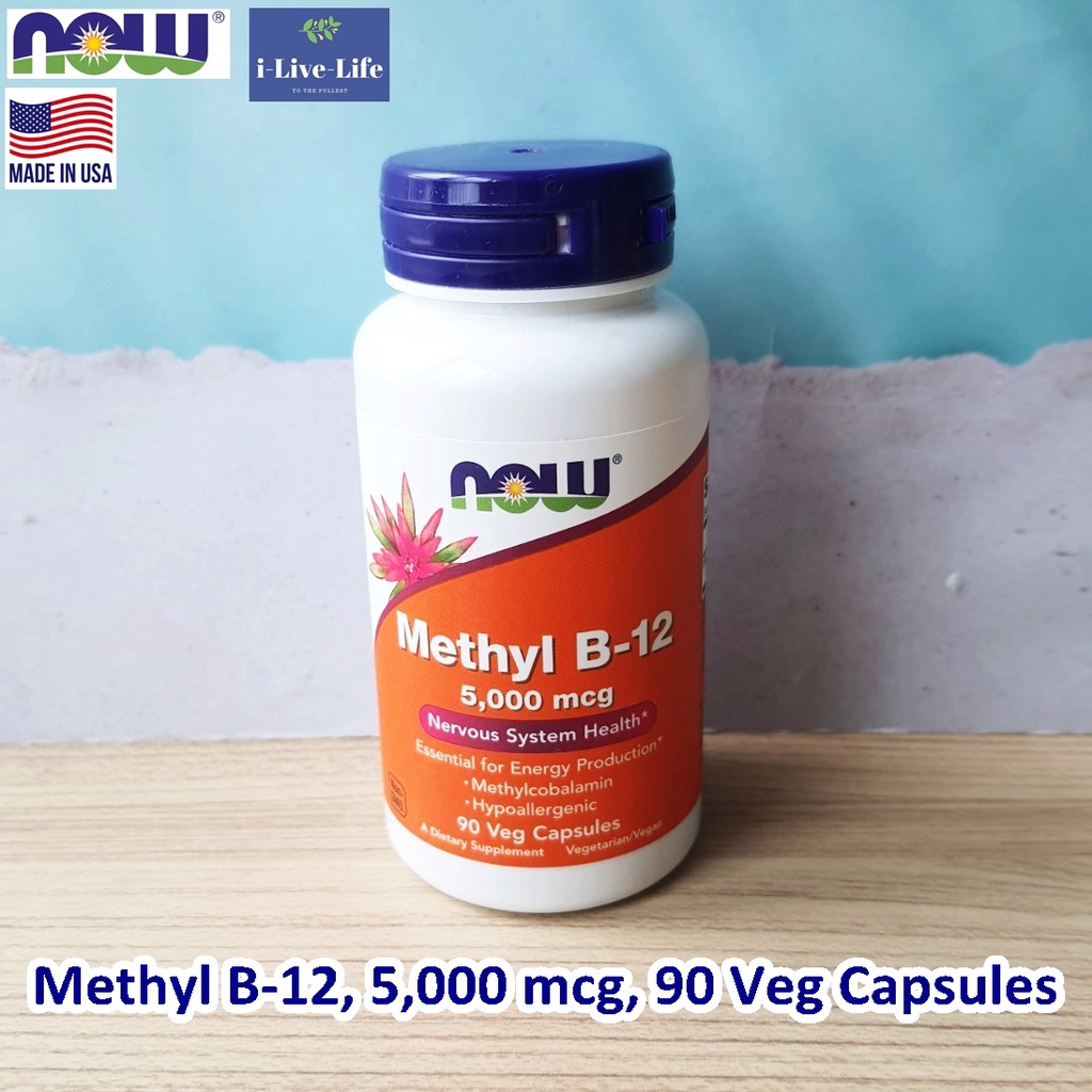 วิตามินบี 12 เมทิลโคบาลามิน Methyl B-12, 5,000 mcg, 90 Veg Capsules - Now Foods | Shopee Thailand