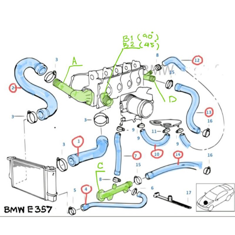 ท่อน้ำ Water hoses/ Cooling System Water Hoses BMW E36 E34 Z3 เครื่อง M40 M41 M42 M43 M44 M50 ...