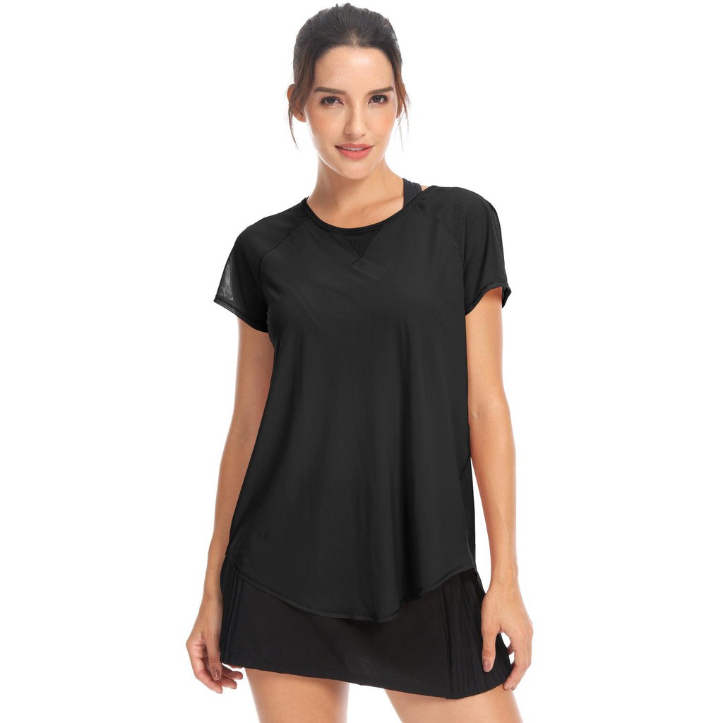 Queenieke เสื้อยืด/คลุมวิ่ง ออกกำลังกาย Women Tied Up Mix & Mesh Short Sleevev | Shopee Thailand