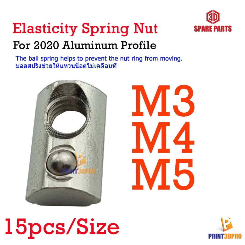 Screw Nut Half Round Elasticity Spring Nut Block for 2020 Aluminium Profile M3,M4,M5 15pcs/size ...