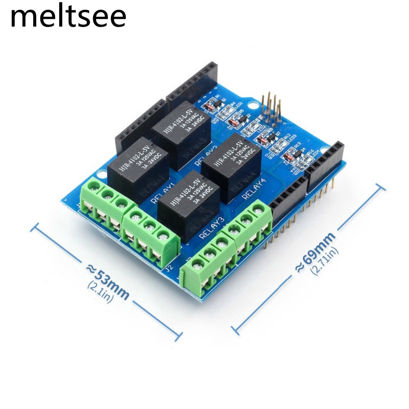 บอร์ดรีเลย์ควบคุมช่องสัญญาณ 4 ช่อง 5 โวลต์ สำหรับ 4 channel 5v relay shield module Arduino UNO ...