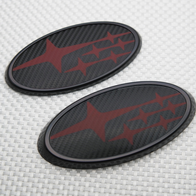 2 ชิ้น Subaru WRX STI คาร์บอนไฟเบอร์ด้านหน้าด้านหลังป้ายสติกเกอร์สัญ ...