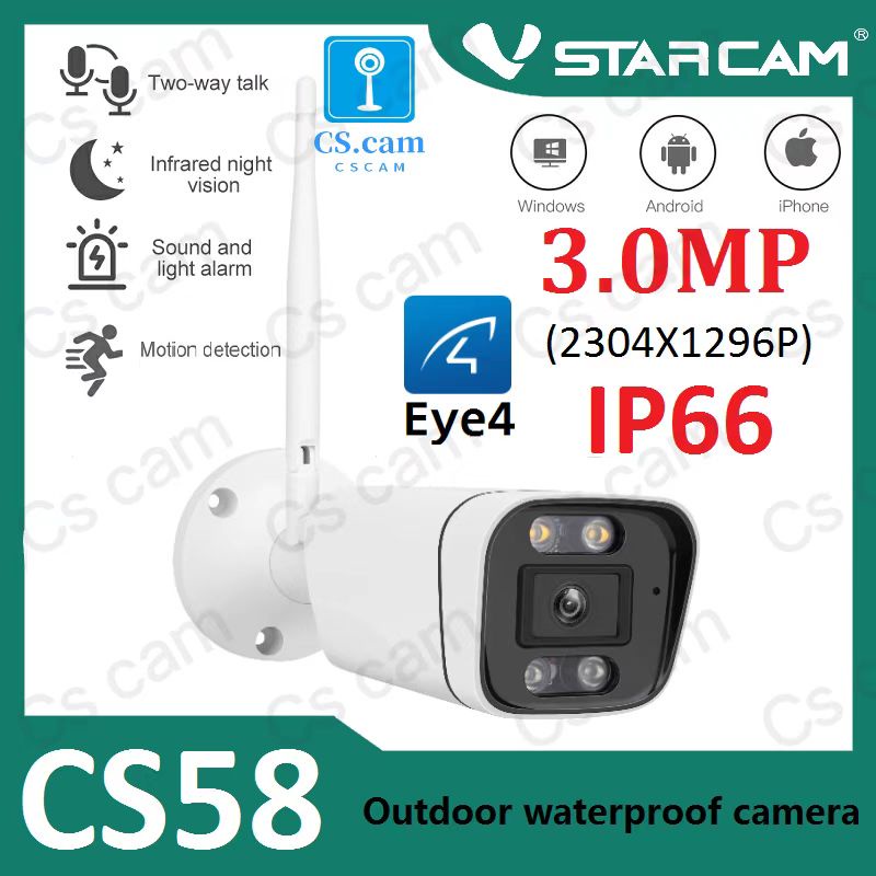 Vstarcam CS58 ความละเอียด 3.0MP (1296P) กล้องวงจรปิดไร้สาย กล้องนอกบ้าน Outdoor Wifi IP Camera ...