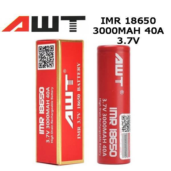 ถ่านชาร์จ AWT 18650 แดง ความจุ 3000mah 40A 2 ก้อน แบตทนอึดพิเศษ ...