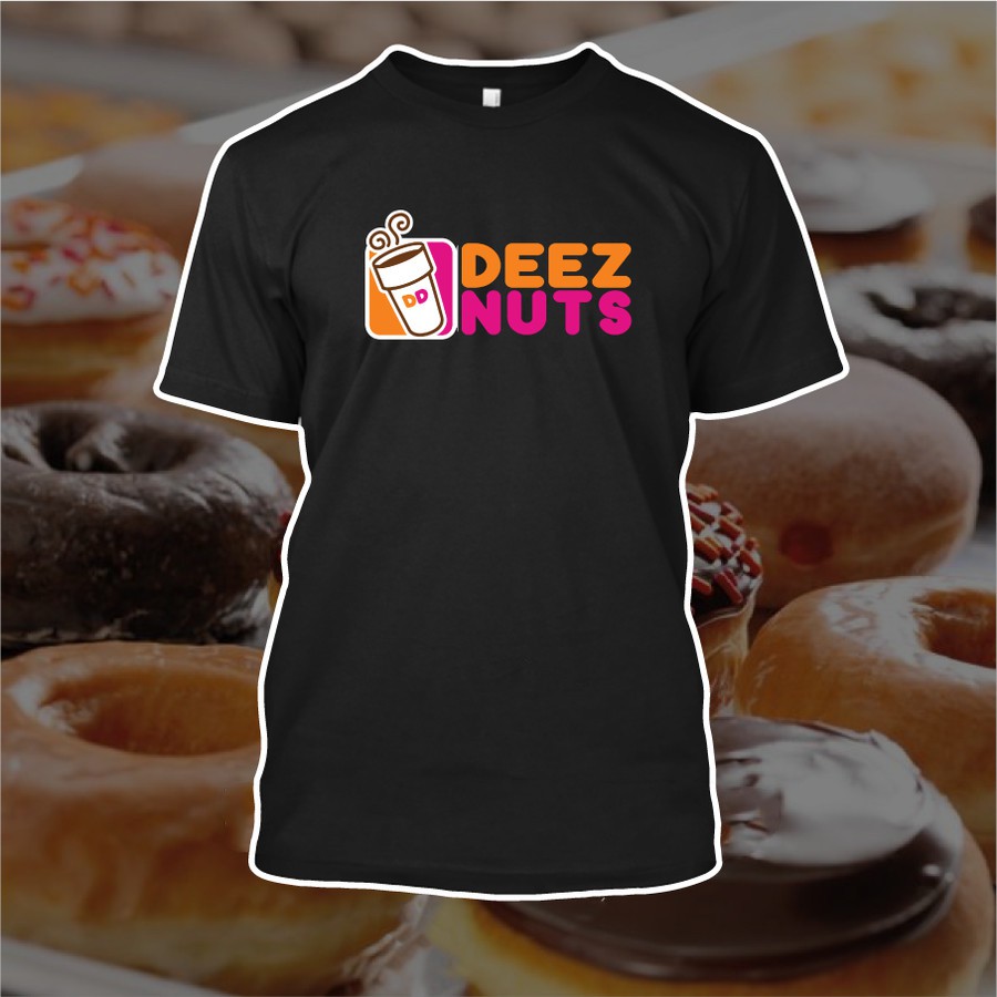เสื้อยืด พิมพ์ลายโลโก้ตลก DEEZ NUTS Parody Dunkin Donuts สําหรับผู้ชาย และผู้หญิง | Shopee Thailand