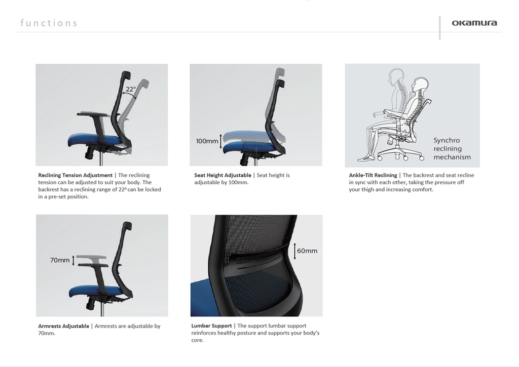 OKAMURA เก้าอี้รุ่น RIN, ALUMINUM BASE, BLACK FRAME, SEAT SLIDE, 1D ...