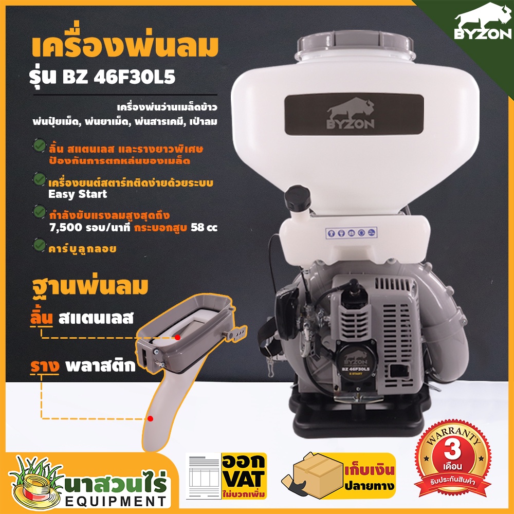 เครื่องพ่นปุ๋ย พ่นลม ขนาด 30 ลิตร 2 จังหวะ BYZON 46F30L5 ลิ้นสแตนเลส รางพลาสติกยาวพิเศษ รับ ...