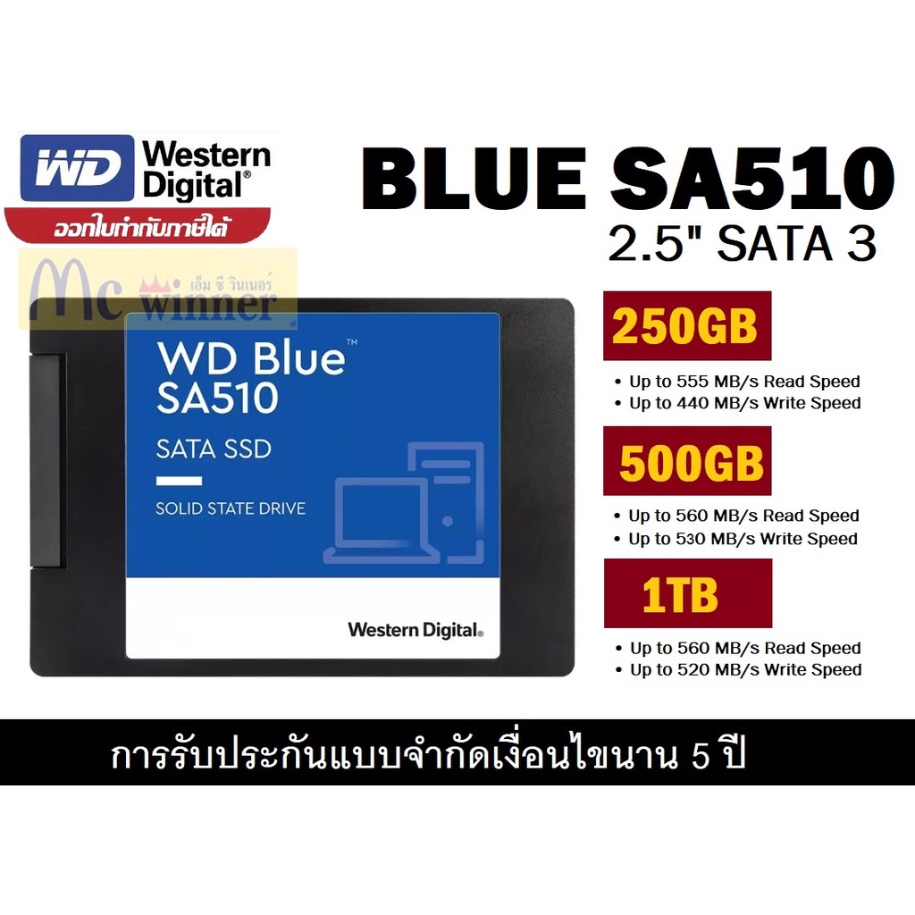 250GB | 500GB | 1TB SSD (เอสเอสดี) WD BLUE SA510 - 2.5" SATA 3 ประกัน 5 ปี | Shopee Thailand