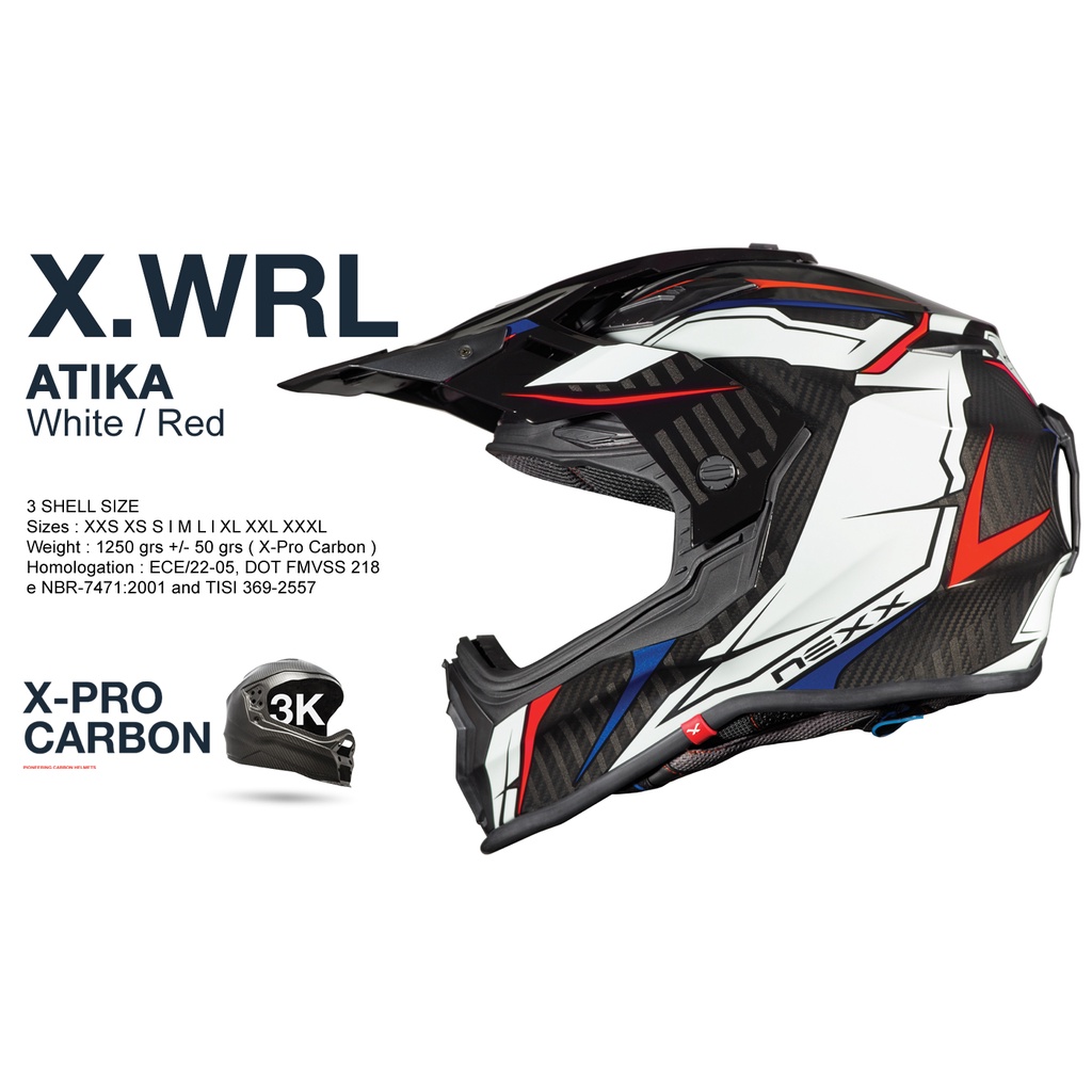 หมวกกันน็อค NEXX. X.WRL ATIKA White / Red (X-PRO CARBON 3K) 2 VISORS ...