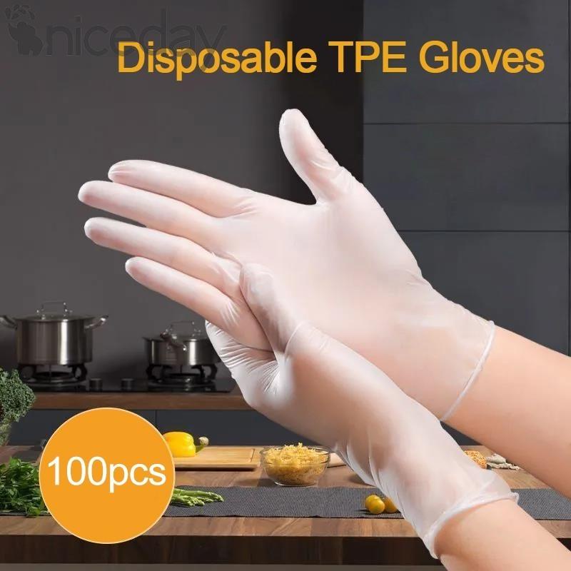 #NICEDAY-100Pcs Clear Vinyl TPE Gloves Latex Free Disposable Gloves ...