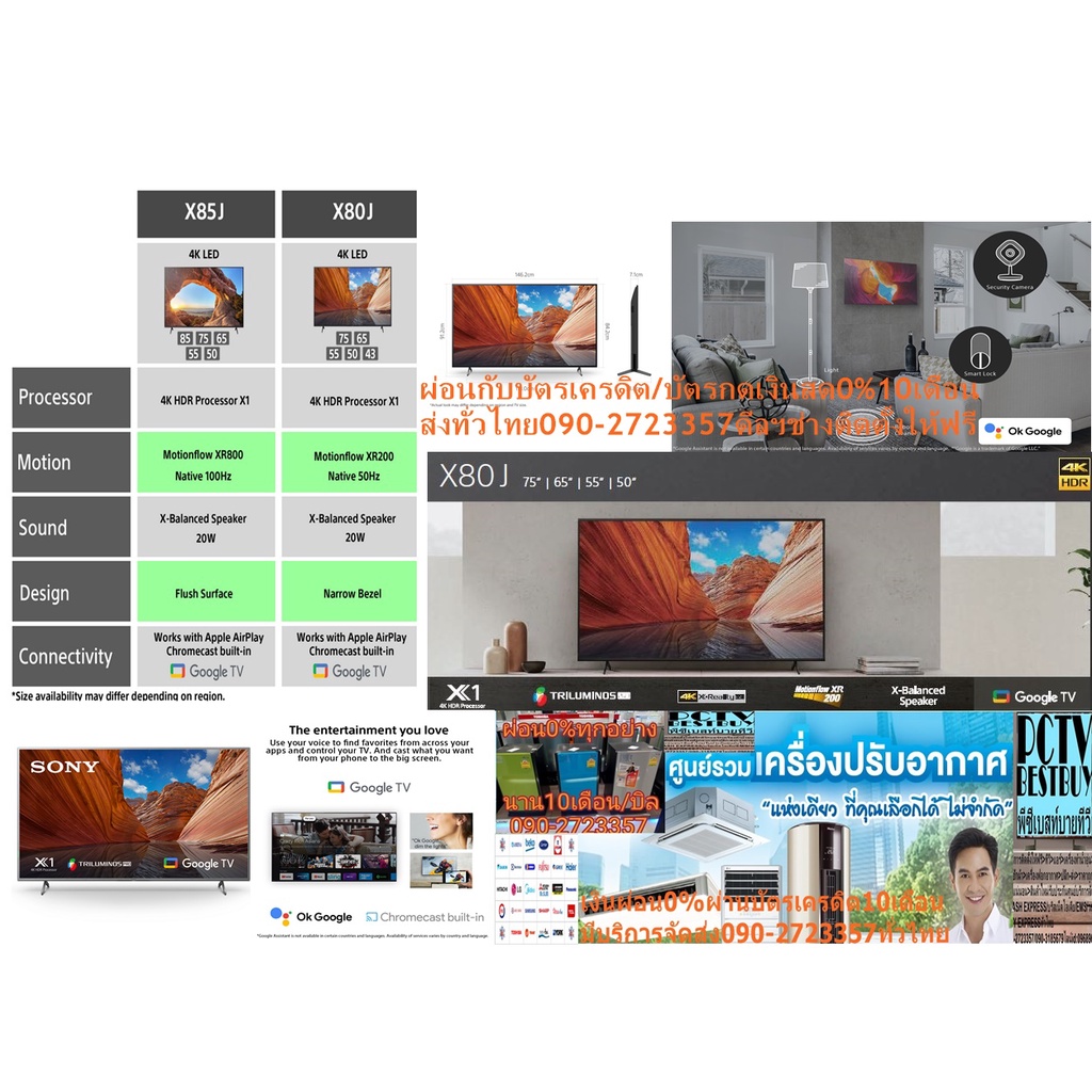SONY65นิ้วX80JดิจิตอลGoogleTV™สั่งงานด้วยเสียงNETFLIX+DISNEY+YOUTUBEต่อHDMI+USB+LAN+WIFI+แถมFREE ...