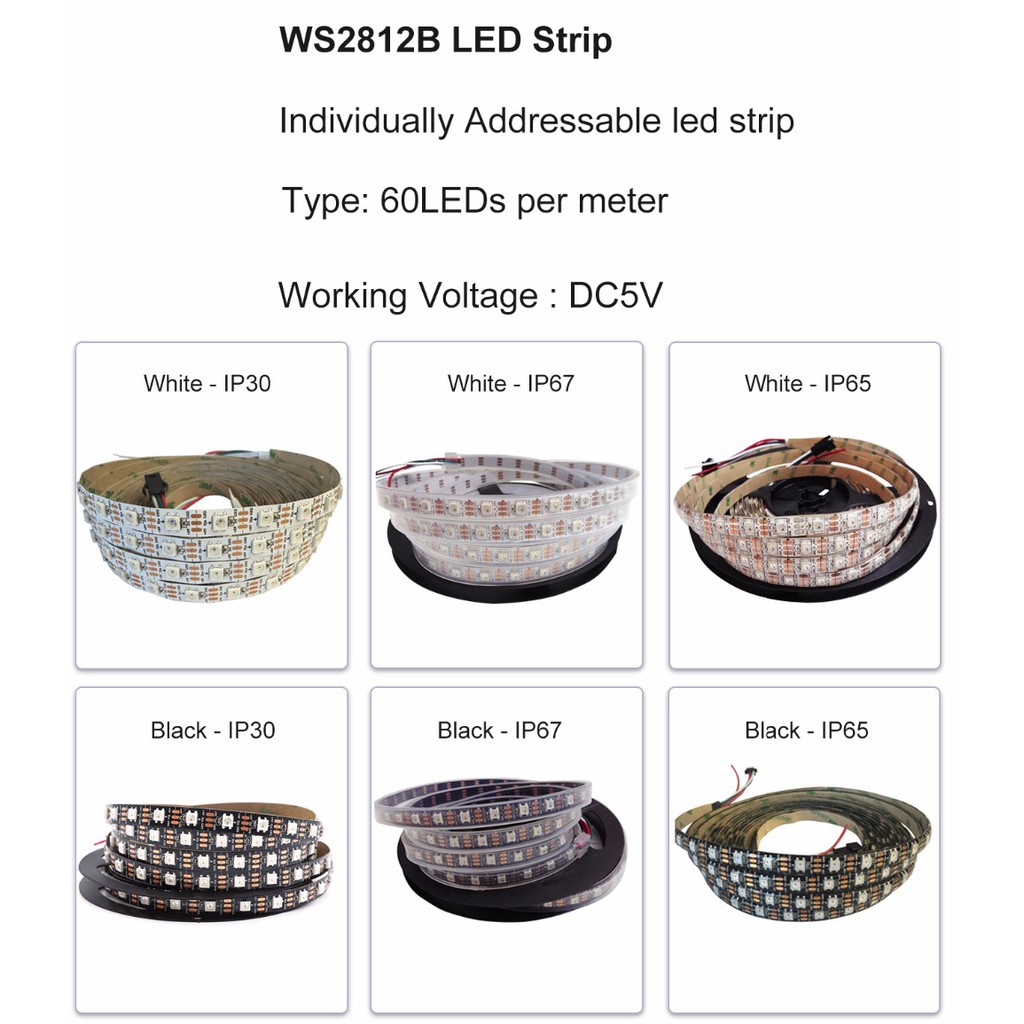 Ws2812b led Strip 1-5m 60 พิกเซล/leds/m สมาร์ท 5050 RGB led Strip light ...
