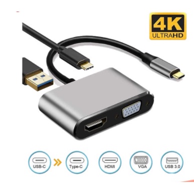 ตัวแปลง 4K OTG Type C 3.1 เป็น 4 in 1 (HDMI + VGA + USB + HUB PD ...