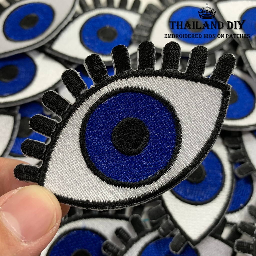 ตัวรีดติดเสื้อ ลาย ดวงตา ผี ปีศาจ วูดู สีน้ำเงิน Eye Patch งานปัก wop DIY ตัวรีด ติดเสื้อ ...