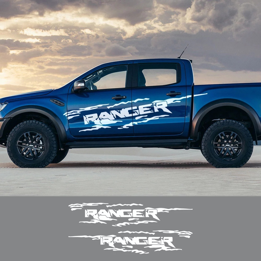 2PCS ขนาดใหญ่คาร์บอนไฟเบอร์ไวนิลสติกเกอร์สําหรับ Ford Ranger Raptor รถ ...