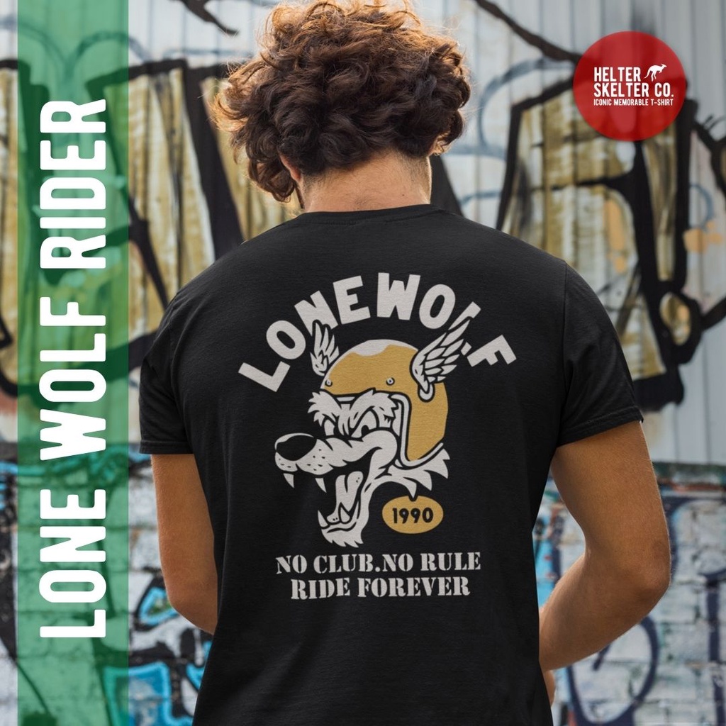 คอลูกเรือเสื้อยืดคอกลมเสื้อยืด พิมพ์ลาย Lone Wolf Rider Caferacer ...