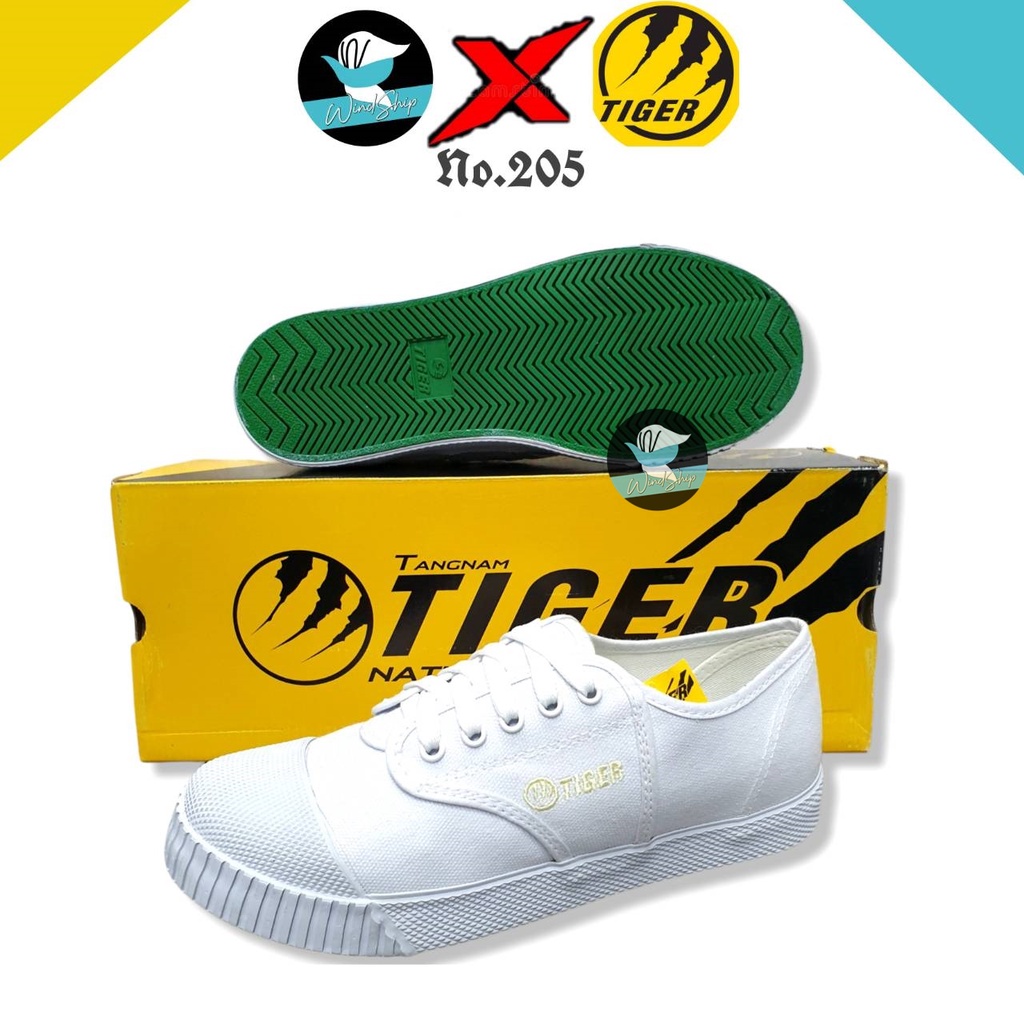 รองเท้าผ้าใบ Tiger 205 พื้นเขียว รองเท้านักเรียน น้ำตาล/ขาว/ดำ ไทเกอร์ ...