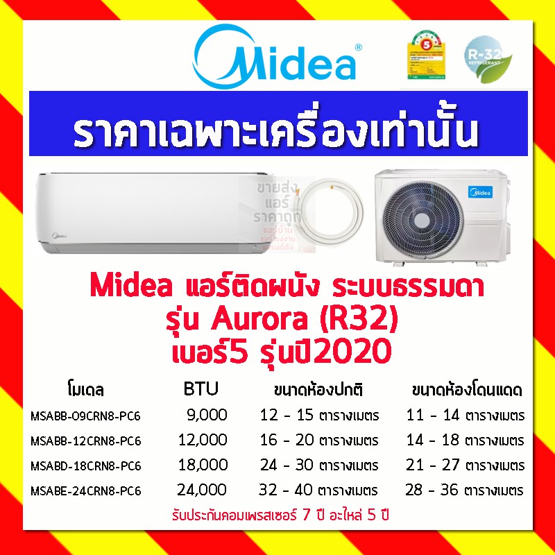 Midea แอร์ติดผนัง ระบบธรรมดา รุ่น AURORA SERIES (R32) เบอร์5 รุ่นปี ...