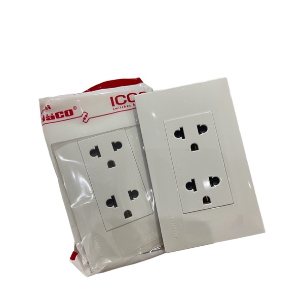 Haco ชุดเต้ารับคู่ 3 ขาแบบมีม่านนิรภัย / ชุดปลั๊กกราวน์คู่แบบมีม่านนิรภัย รุ่น ICON IC-E20 ...