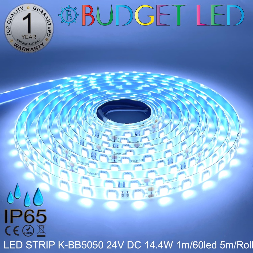 LED STRIP K-BB5050-9000K DC-24V 14.4W/1M IP65 ยี่ห้อBUDGET LED แอลอีดี ...