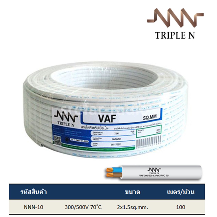 [ราคาต่อเมตร] สายทองแดง VAF 2x1.5 TRIPLE N สีขาว | Shopee Thailand