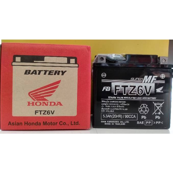 แบตเตอรี่แห้ง ฮอนด้าแท้ FTZ6V 6แอมป์ แบตแห้ง สำหรับ PCX 150-160 SCOOPY ...
