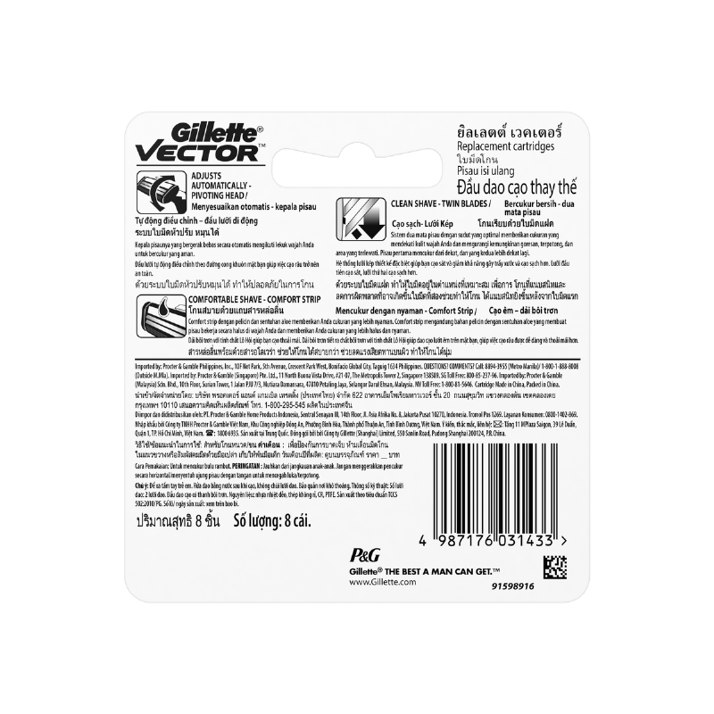 ยิลเลตต์ เวคเตอร์ ใบมีดโกน แพ็ค 8 ชิ้น Gillette Vector Blade 8 ...