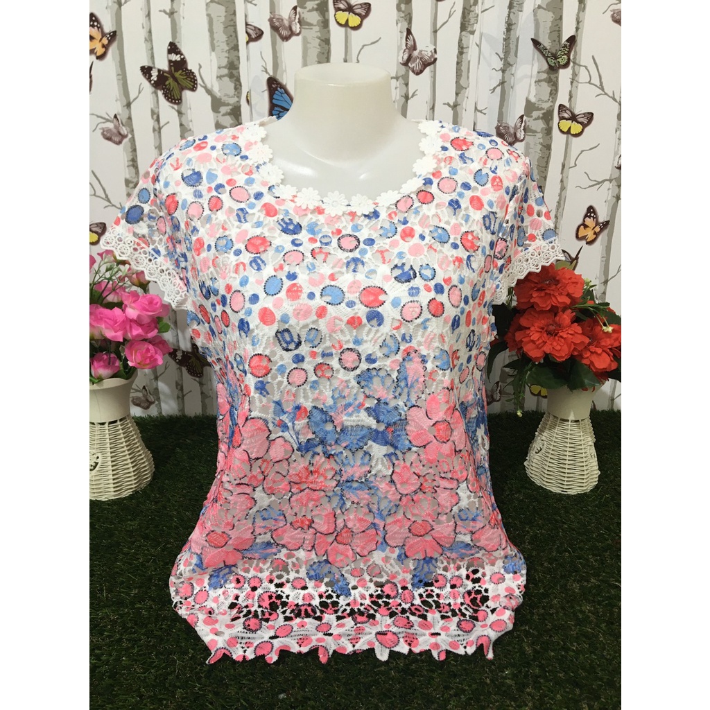 เสื้อลูกไม้ สาวอวบ ลายดอก พิมพ์ลาย แขนกุด รอบอก42รุ่น4200 | Shopee Thailand