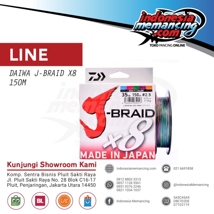 Daiwa J-BRAID X8 PE String 150M - 35Lbs (หลายคอลเลอร์) | Shopee Thailand