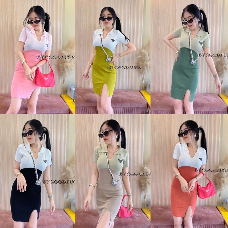 🌈MesubShop🌈เดรสไหมพรม คอโปโลแขนสั้น ผ้าทอลายทูโทนสีพาสเทล แหวกข้าง ป้ายปา ด้า ลักยิ้ม | Shopee ...